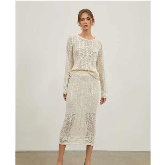 Commense | Skirts | Commense Eyelet Cable Knit Two Piece Skirt Set ...